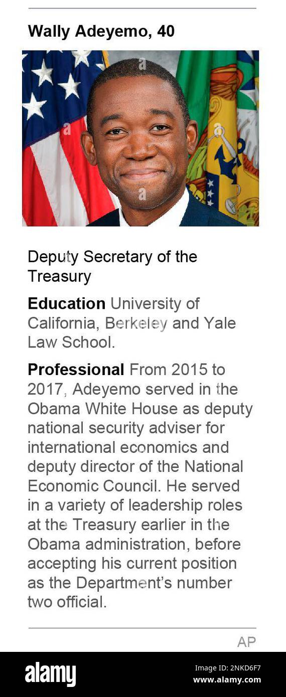 Graphic gives biographical information on Wally Adeyemo Stock Photo - Alamy