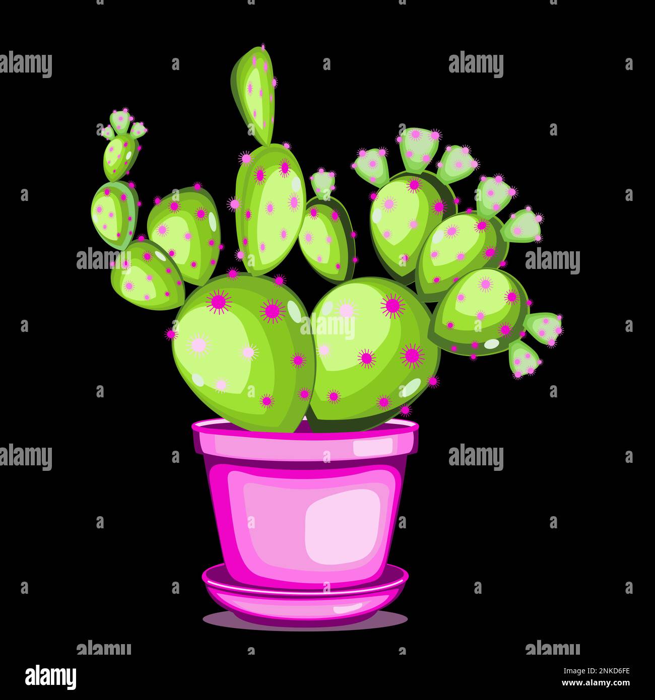 Prickly pear cactus in ceramic pot in flat technique vector ...