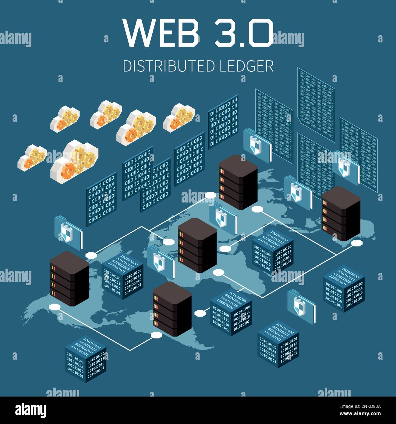 Web 3.0 technology isometric concept with distributed ledger symbols vector illustration Stock ...