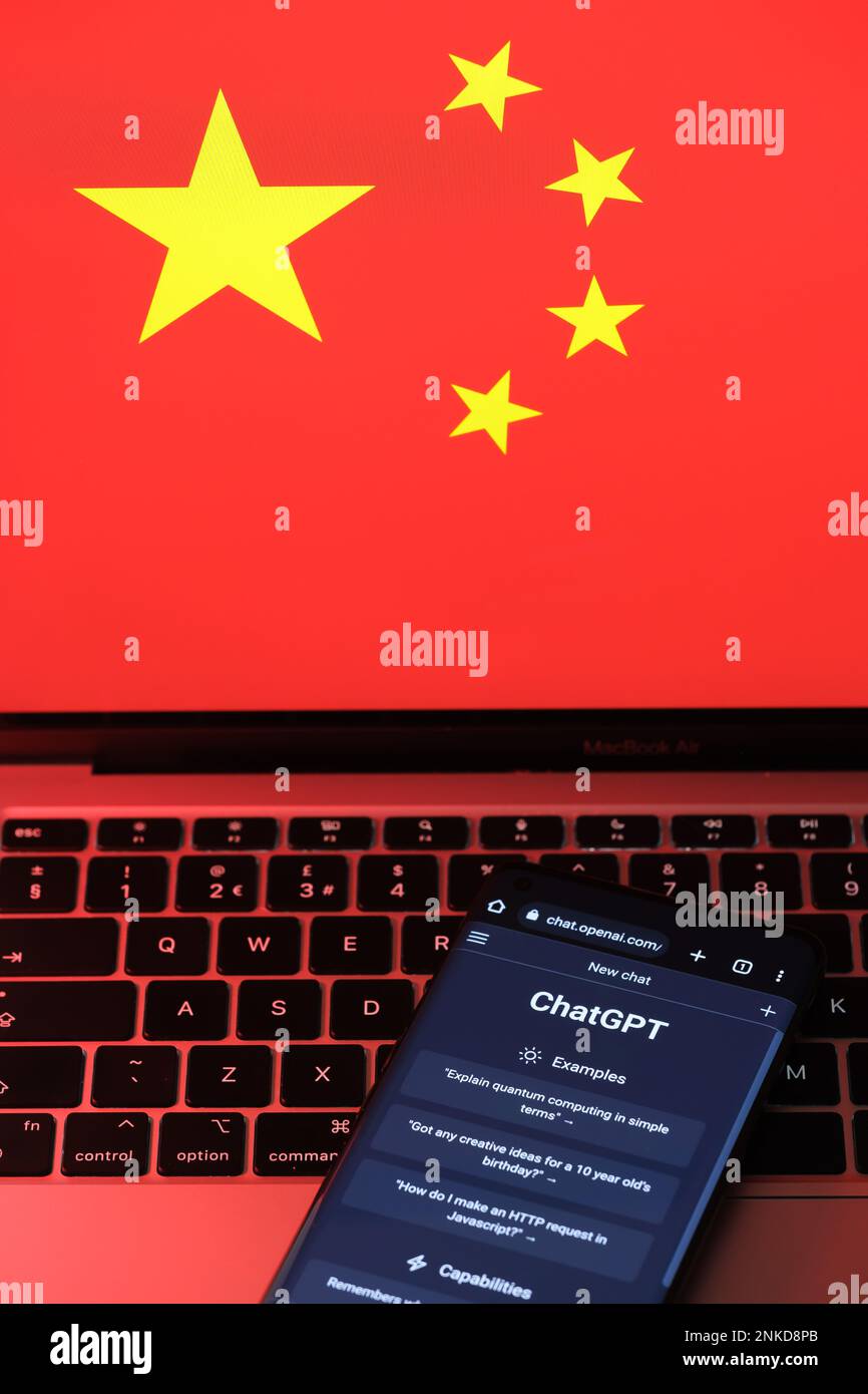 ChatGPT chat bot screen seen on smartphone and laptop display with Chat ...