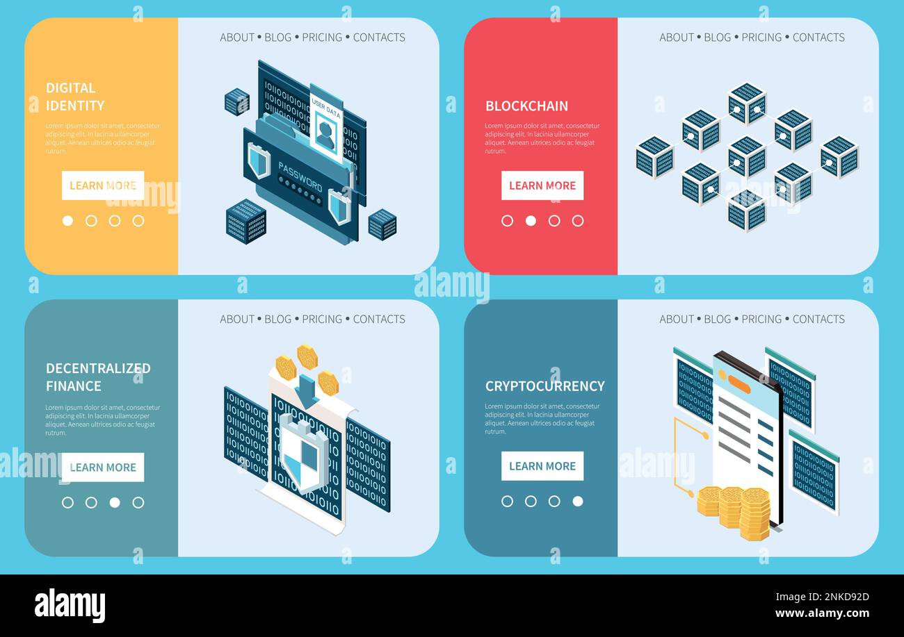 Web 3.0 technology isometric banner set with digital identity and ...