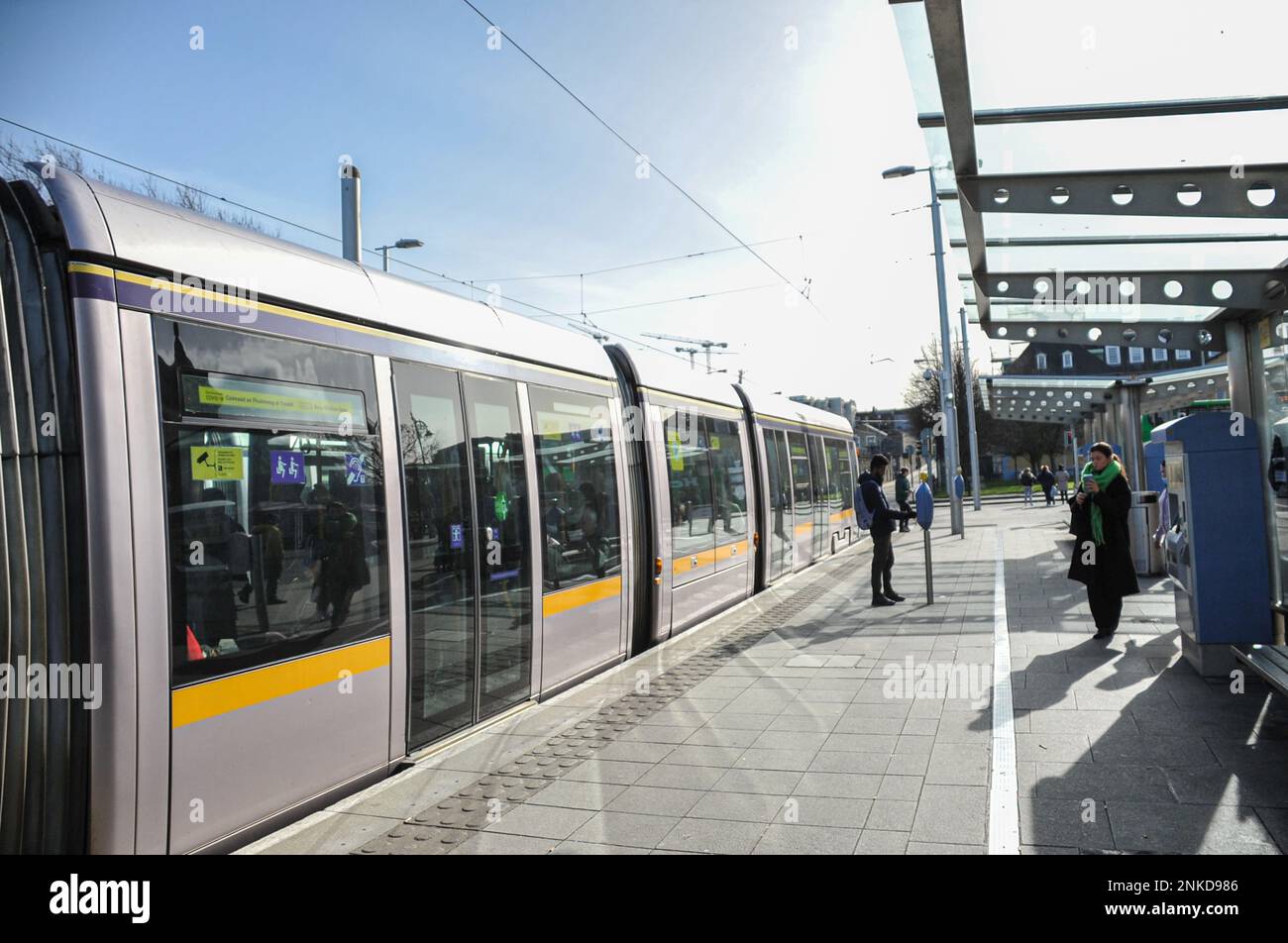 Luas tram at platform outside Heuston station, Dublin, Ireland Stock ...