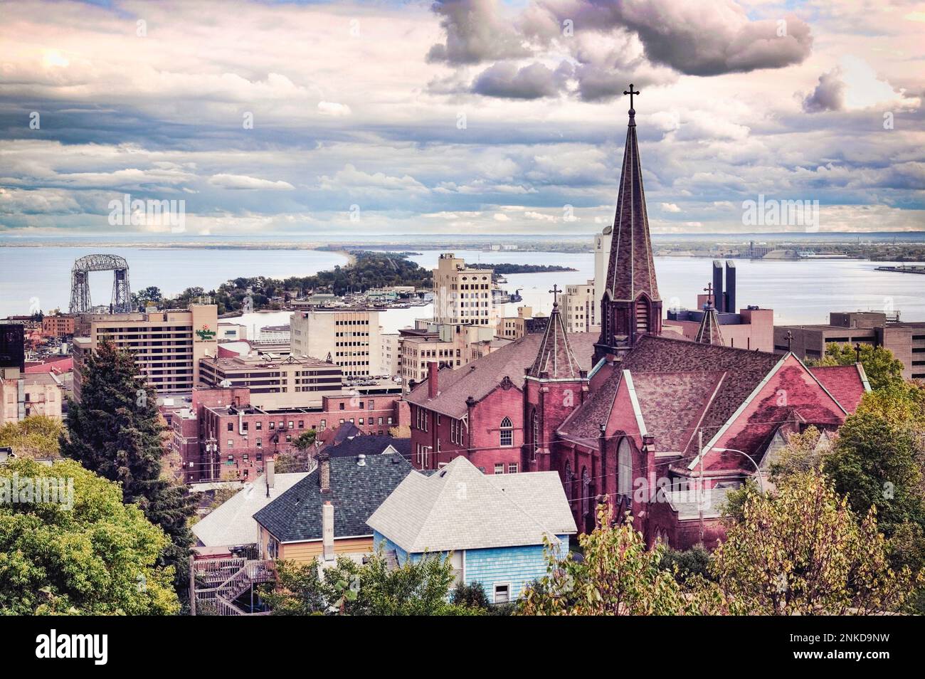 Overlooking downtown Duluth and the Duluth Harbor on Lake Superior ...