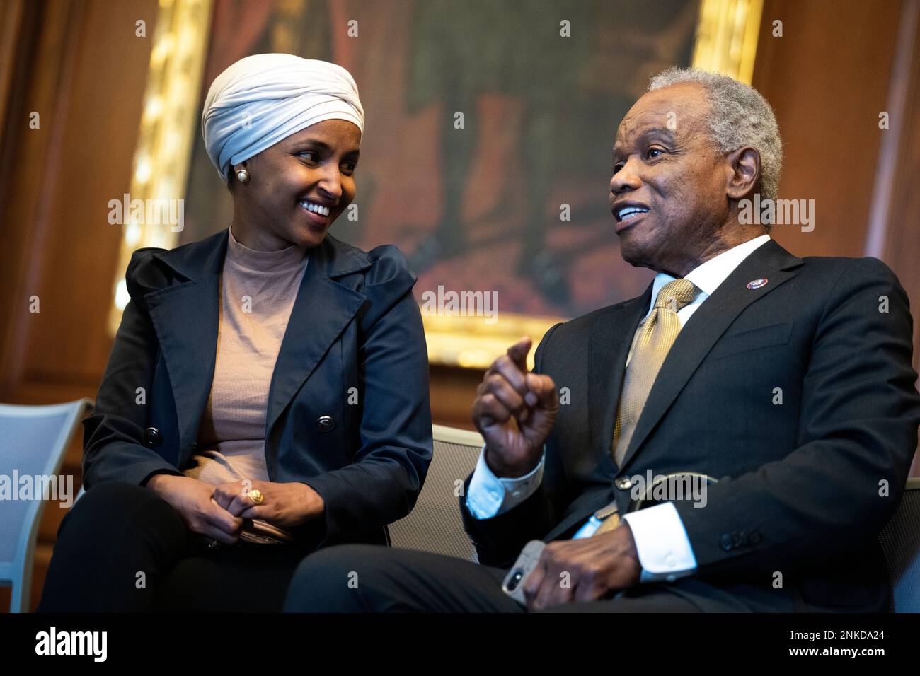 UNITED STATES - APRIL 6: Reps. Ilhan Omar, D-Minn., David Scott, D-Ga ...