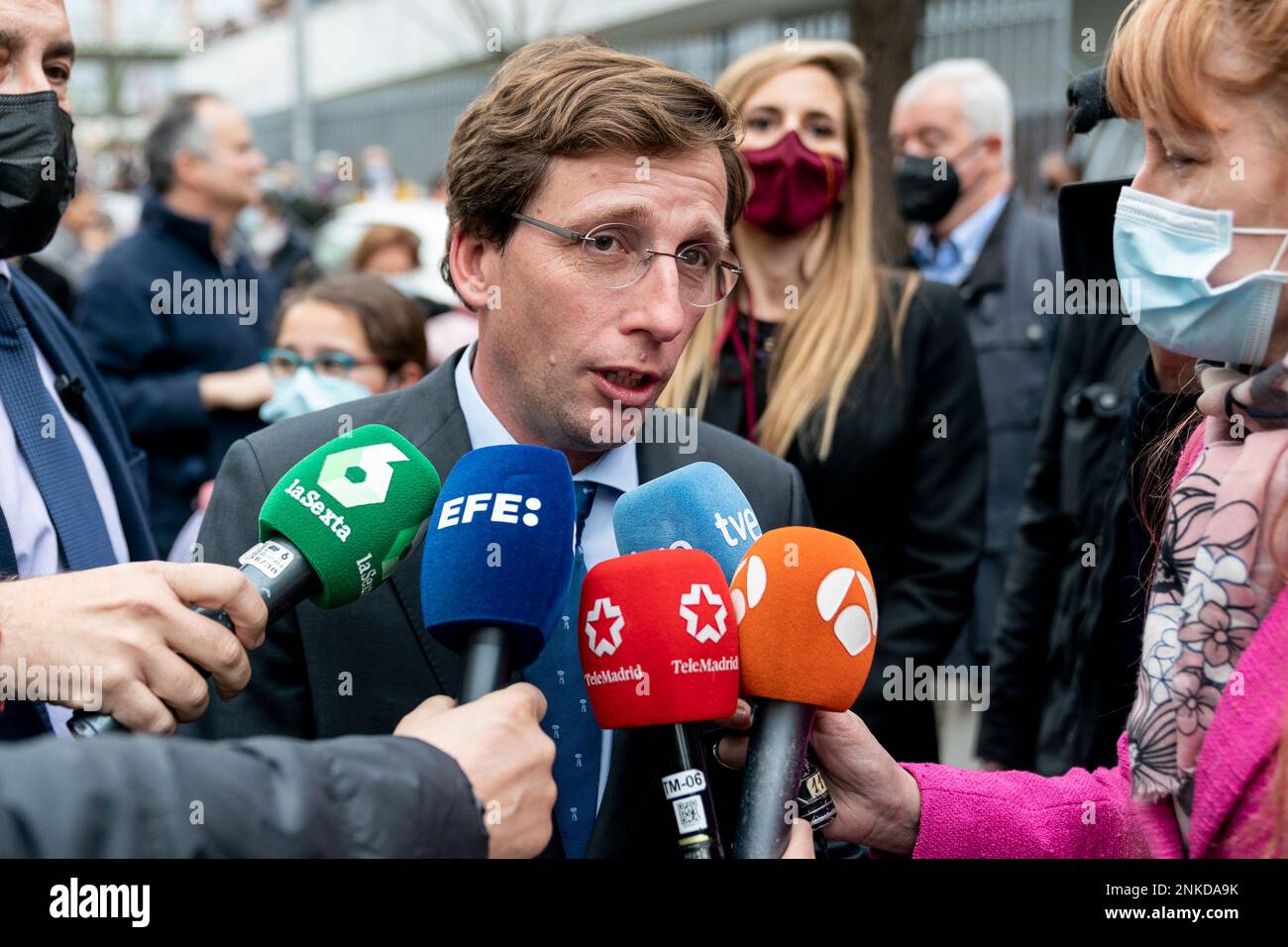 The mayor of Madrid, José Luis Martínez-Almeida, gives statements to ...