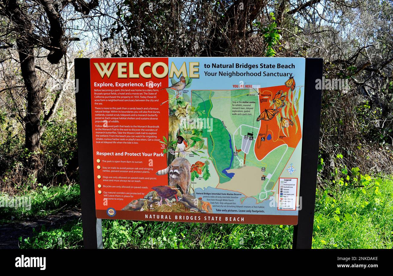 welcome to Natural Bridges State Beach sign, Santa Cruz, California ...
