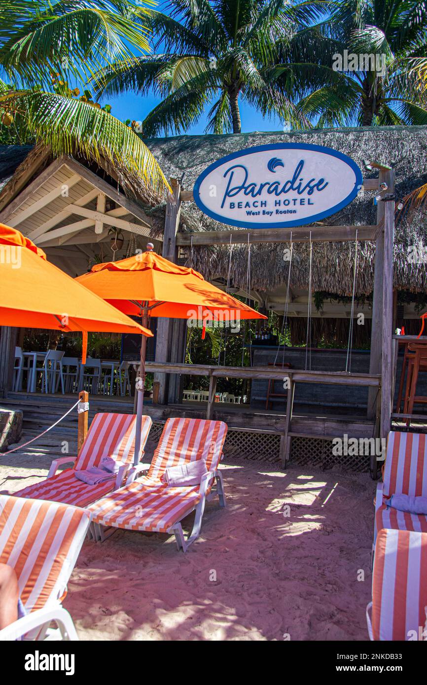 Paradise Beach Hotel, Roatan, Honduras Stock Photo - Alamy