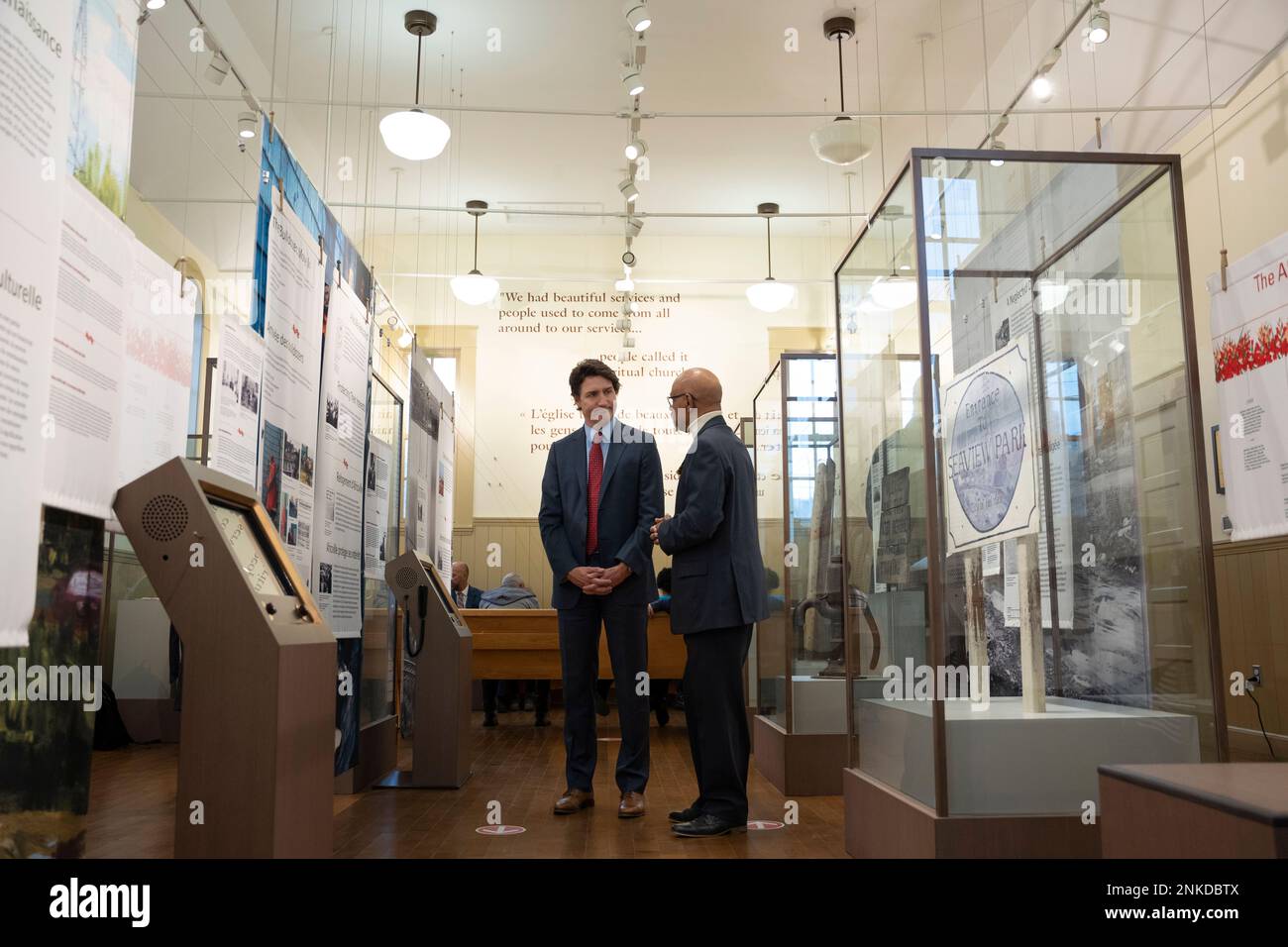 Prime Minister Justin Trudeau, left, speaks with Percy Paris while ...