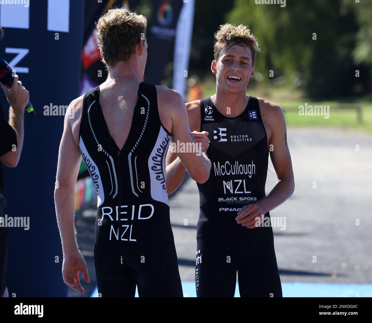 Tayler Reid, left, and Dylan Mccullough, both of New Zealand, at the ...