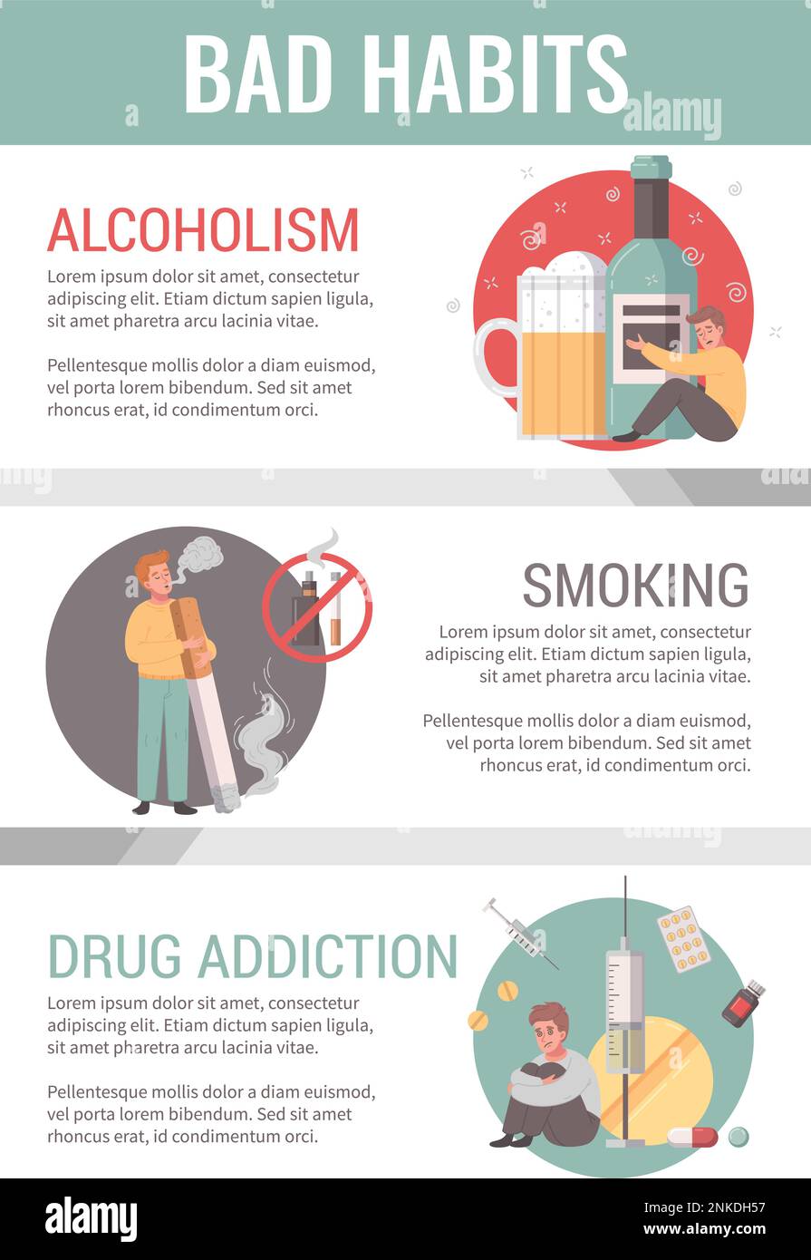 Bad habit infographics set with smoking and drug abuse addiction ...