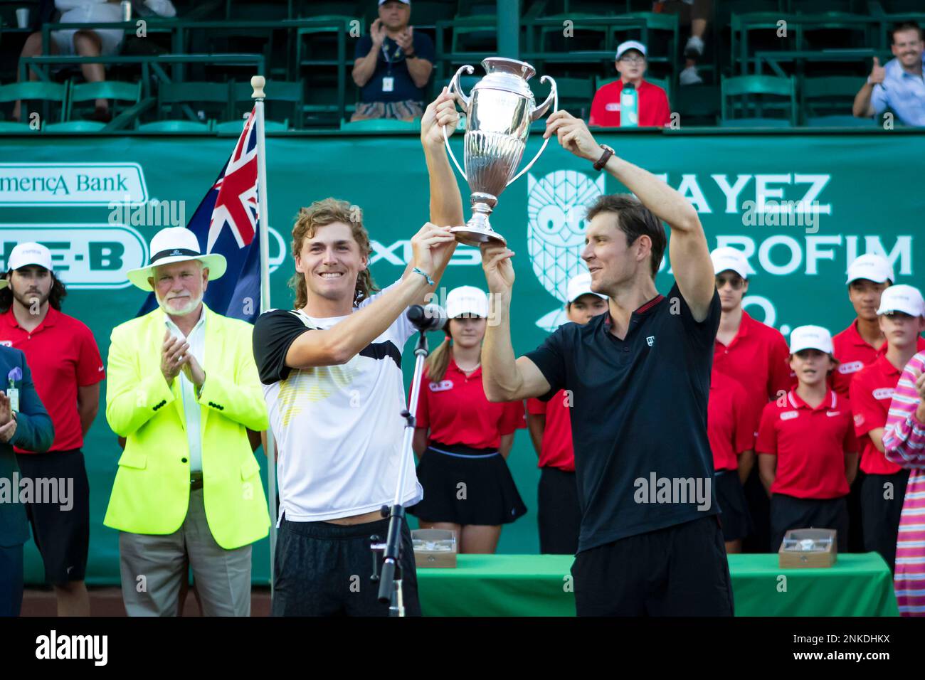 Max Purcell, left, and Matthew Ebden, right, of Australia, raise the ...