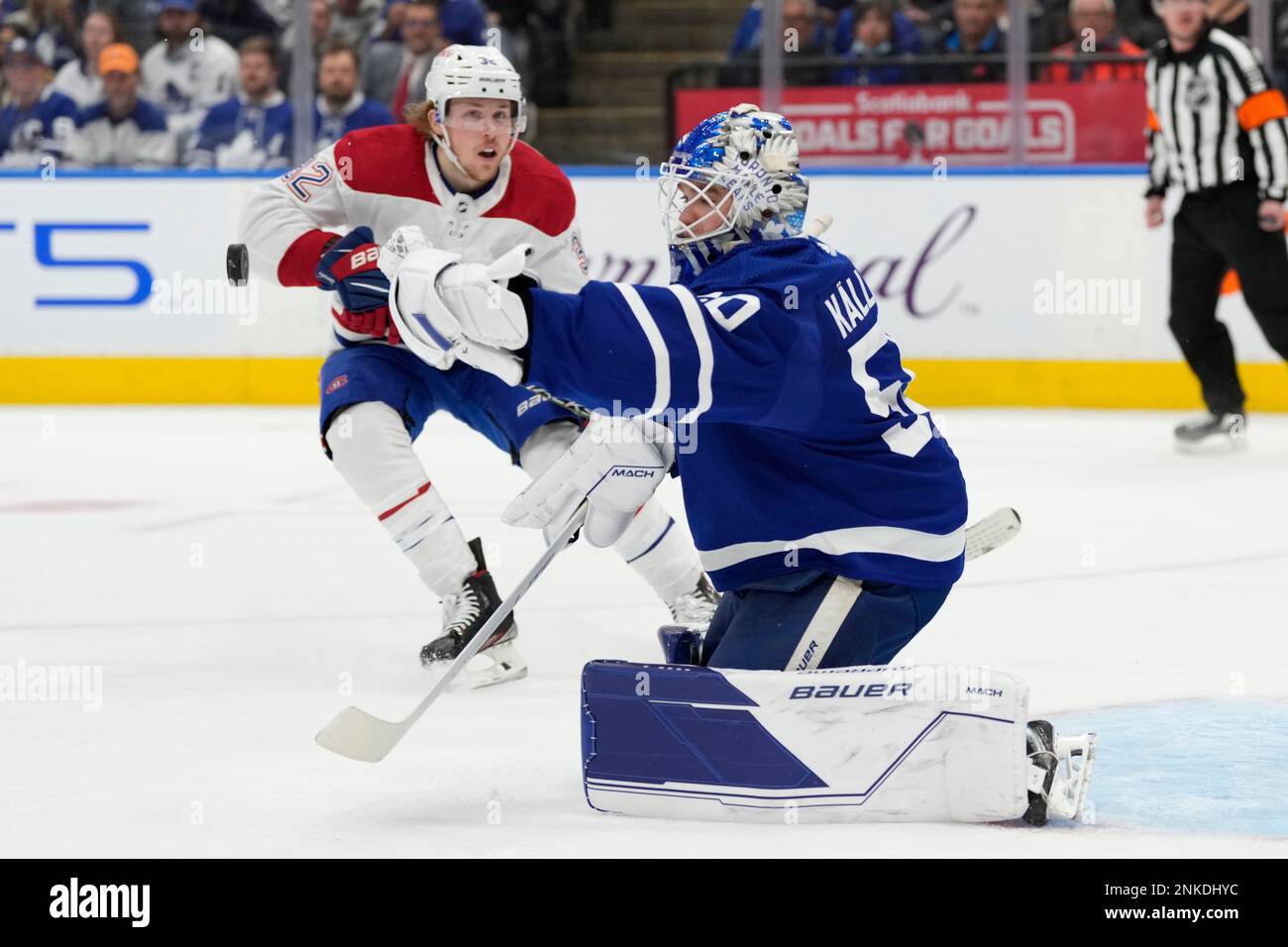 Toronto Maple Leafs goaltender Erik Kallgren (50) makes a save as ...