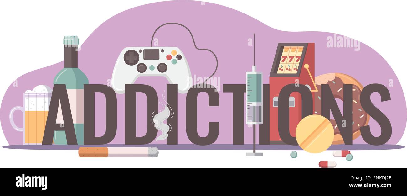 Bad habits cartoon concept with unhealthy addiction symbols vector ...