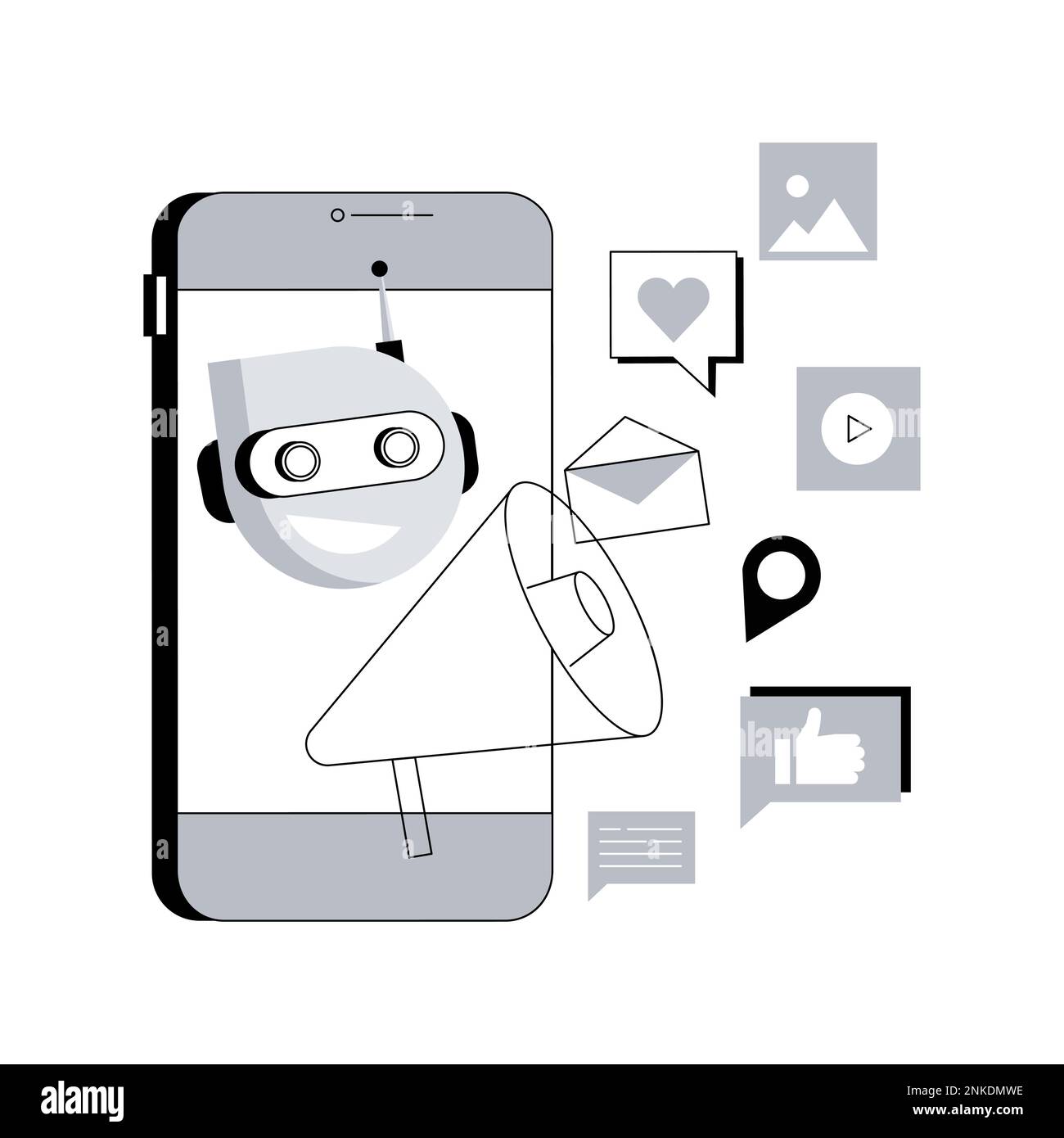 Artificial intelligence in social media abstract concept vector illustration. Artificial ...