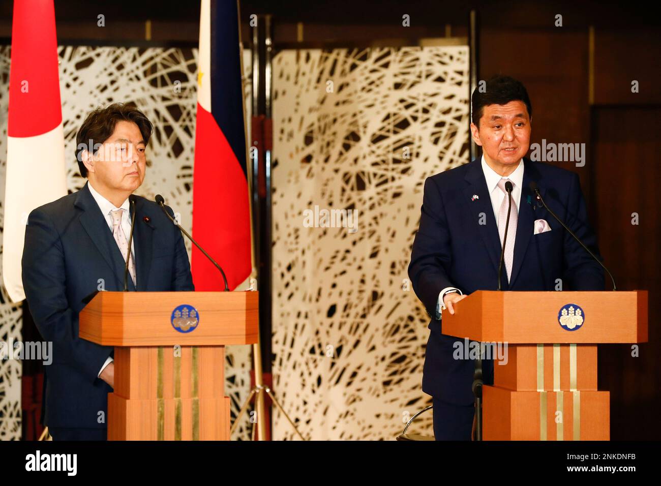Japanese Foreign Minister Yoshimasa Hayashi, left, and Defense Minister ...