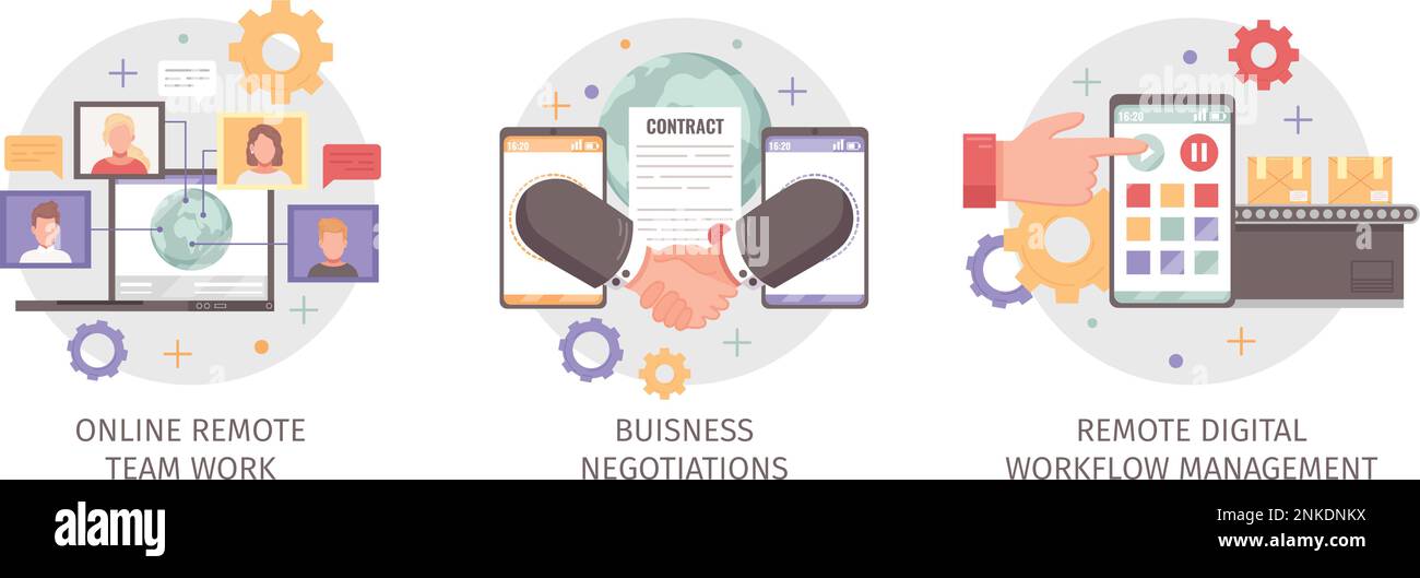 Digital transformation flat concept set with digitalization symbols ...