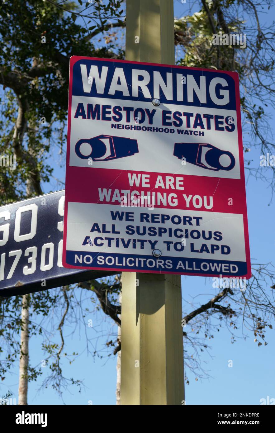 Encino, California, USA 22nd February 2023 Amestoy Estates Sign and ...