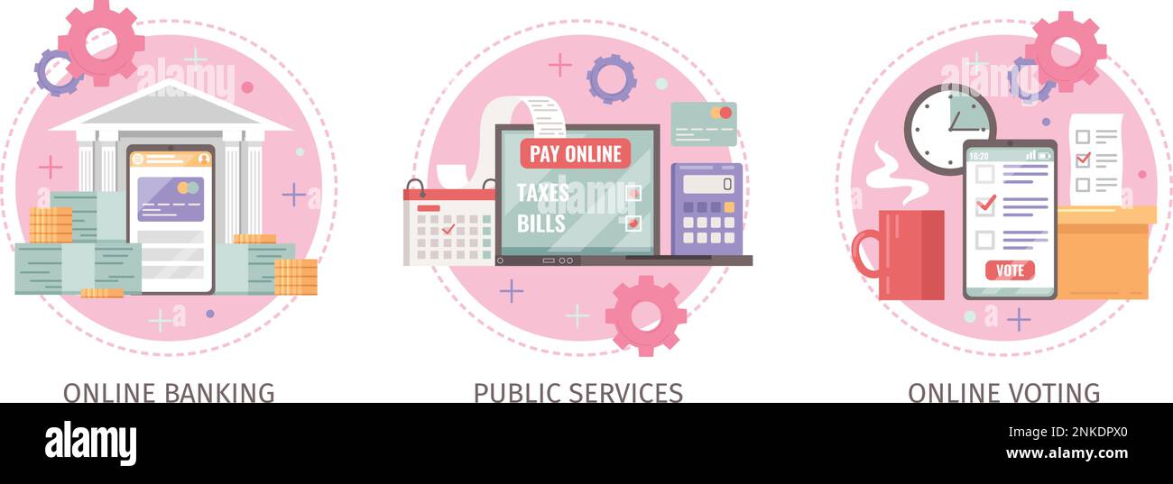 Digital Transformation Flat Icons Set With Digitalization Symbols Isolated Vector Illustration