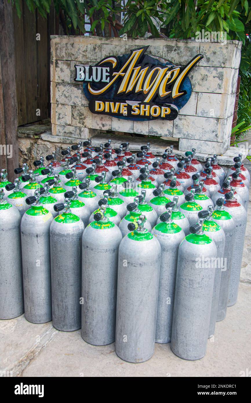 Blue angel dive shop tanks oxygen tanks scuba tanks dive hi-res stock ...