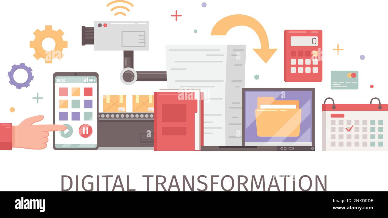 Digital transformation flat concept with business digitization process ...