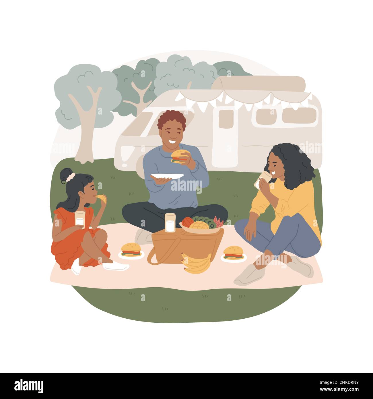 Making a picnic isolated cartoon vector illustration. Happy family ...