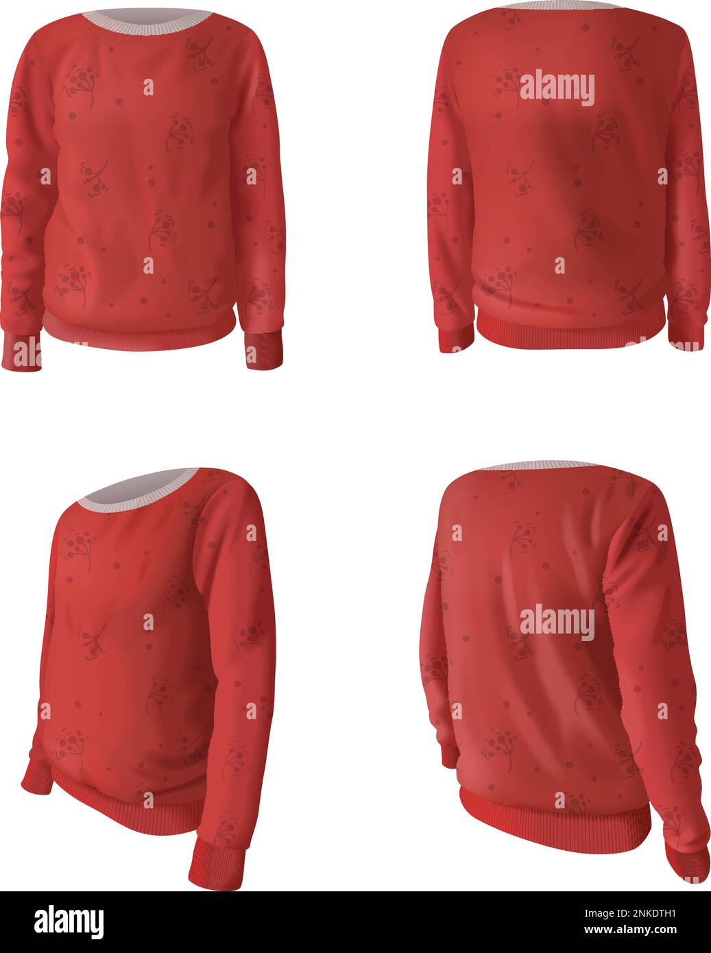 Unisex sweatshirt realistic mockup set in red color isolated vector ...