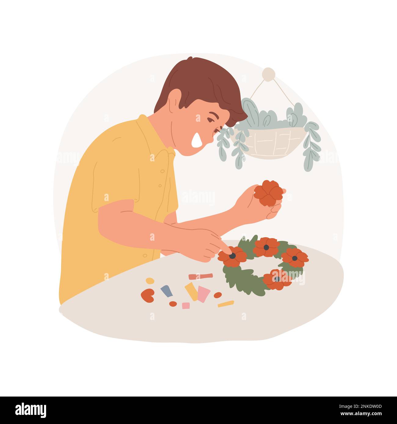 Make a poppy flower craft isolated cartoon vector illustration. Teen ...