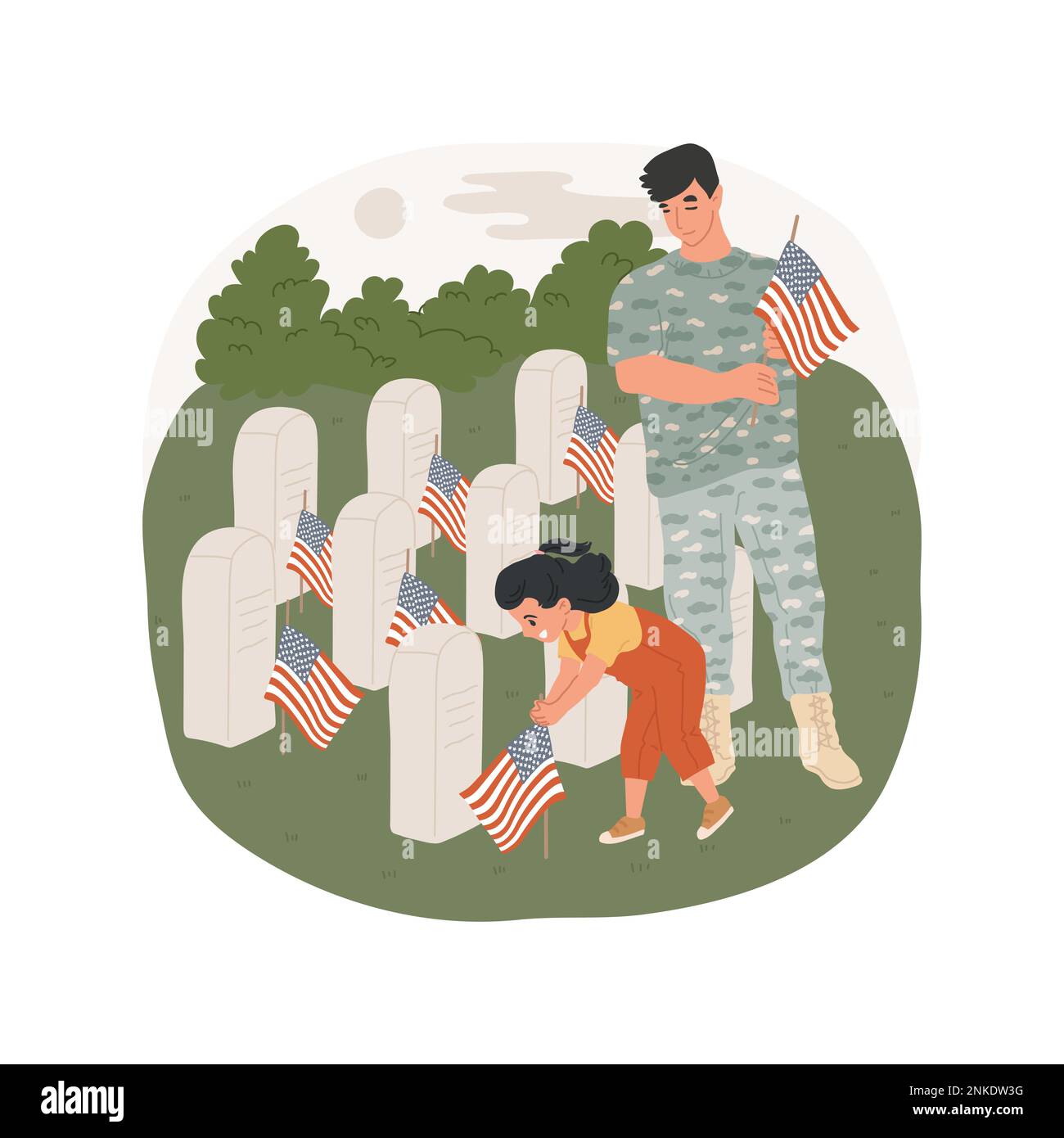 Commemorate veterans isolated cartoon vector illustration. Little girl ...