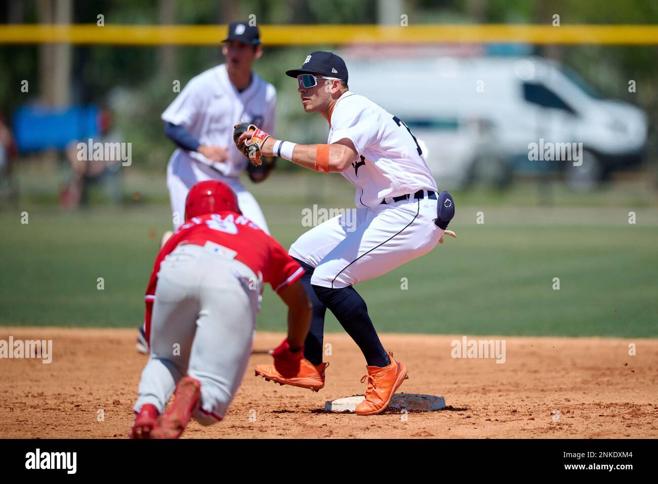 Detroit Tigers second baseman Trei Cruz (71) waits for a throw as ...