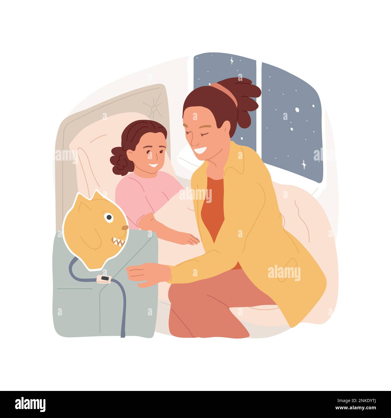 Turn on the night light isolated cartoon vector illustration. Smiling ...