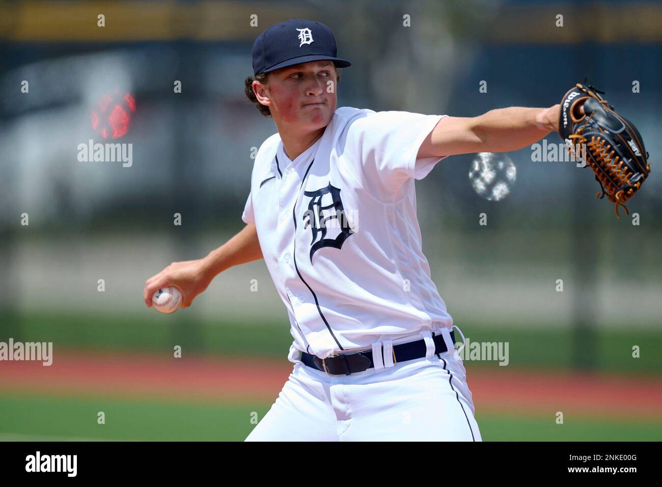 Detroit Tigers pitcher Reese Olson (17) throws live batting practice ...