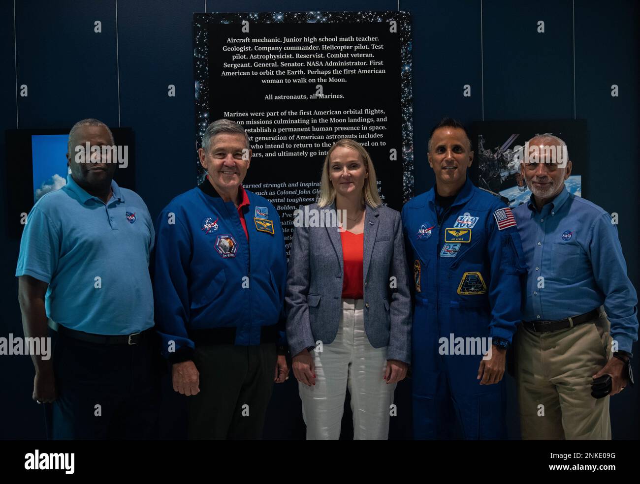 U.S. Marine Astronauts and NASA Personnel pose for a photo at the ...