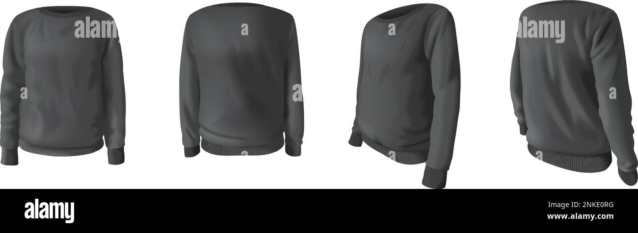 Realistic unisex sweatshirt icons set in black color isolated vector ...