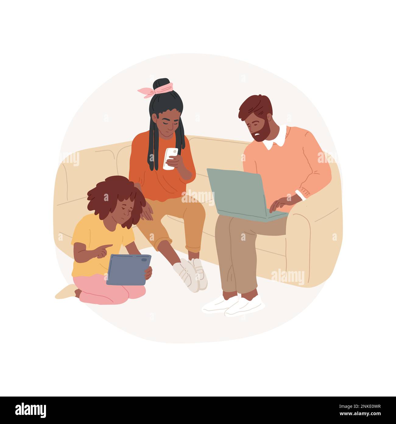 Family screen time isolated cartoon vector illustration. Family members ...