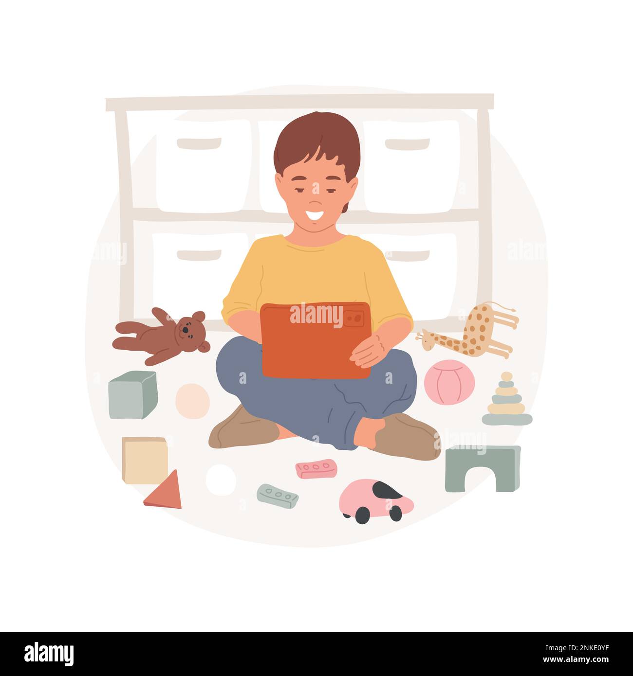 Screen addiction isolated cartoon vector illustration. Child playing on ...