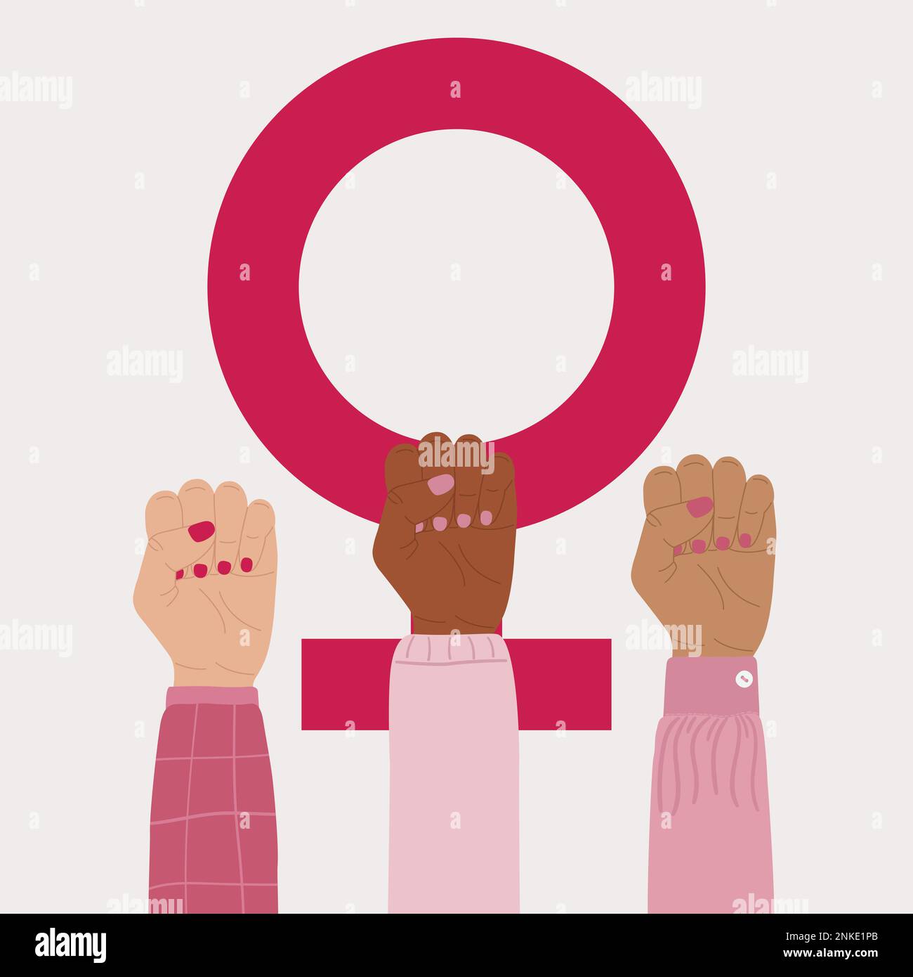 Feminism Symbol Poster Diverse Female Raised Fists With A Venus Symbol