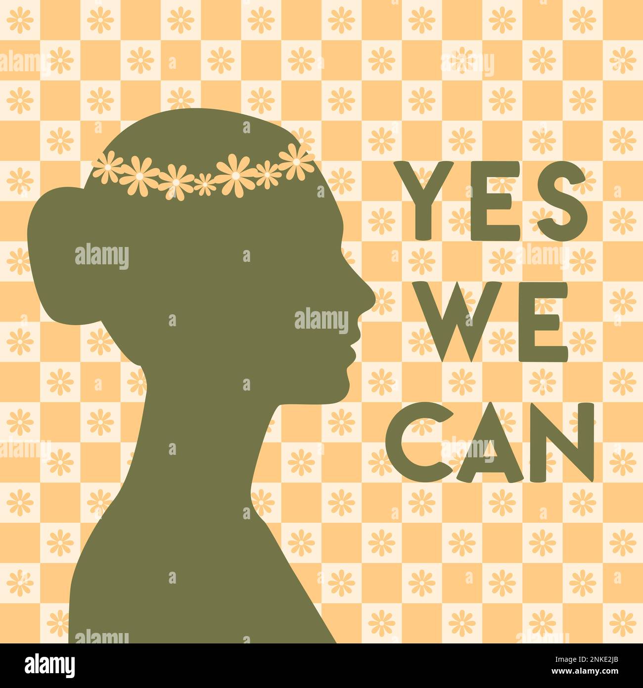Yes, we can poster with female face silhouette on flower background ...