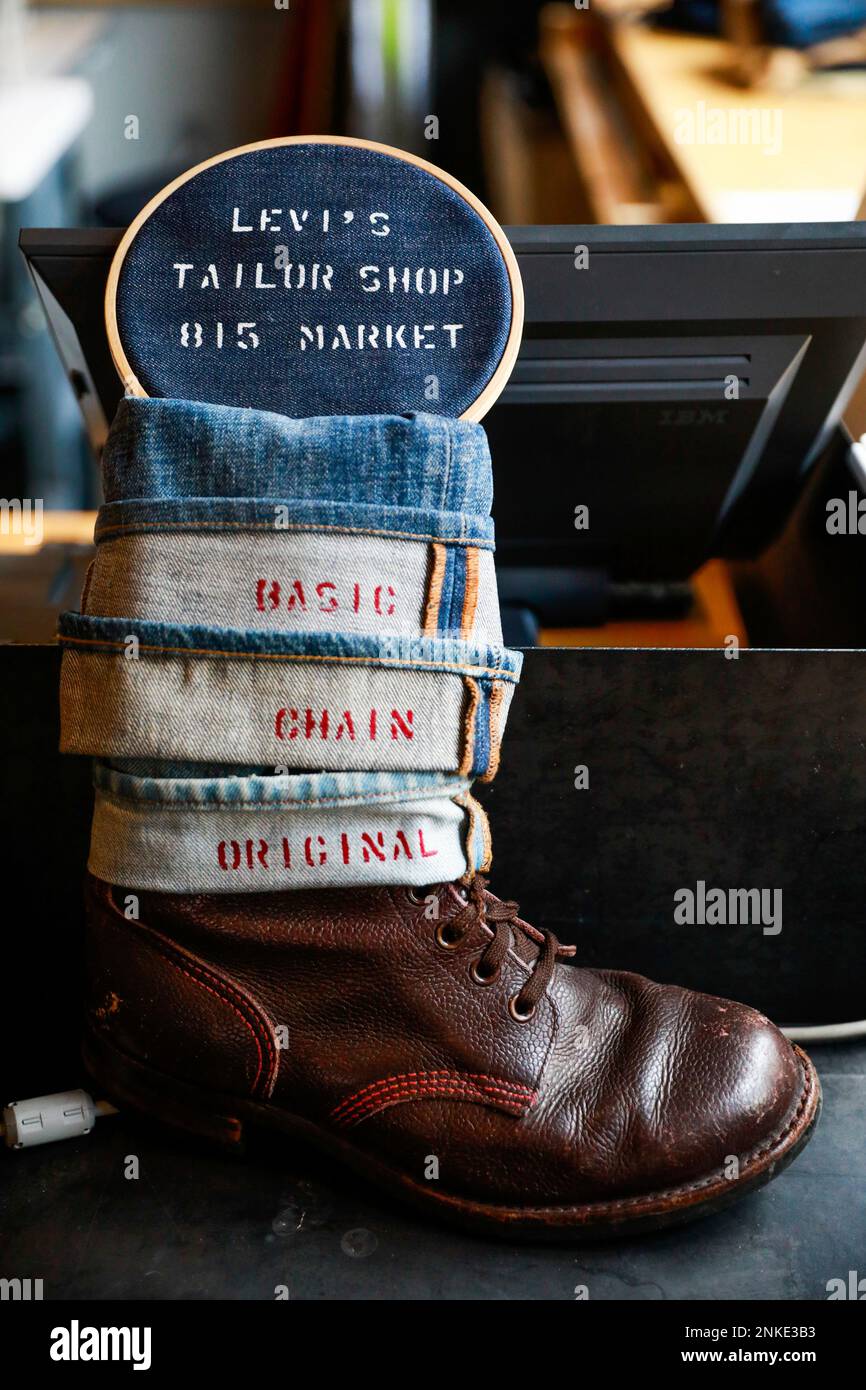 A display at the tailor shop at the Levi's Flagship store on Market ...