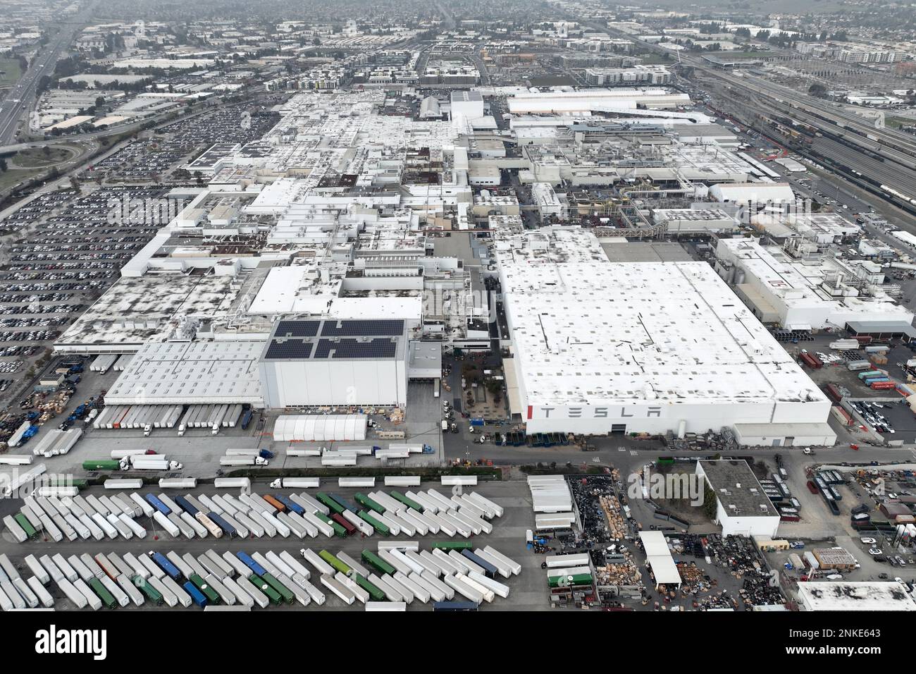General overall aerial view tesla electric motor vehicles fremont ...