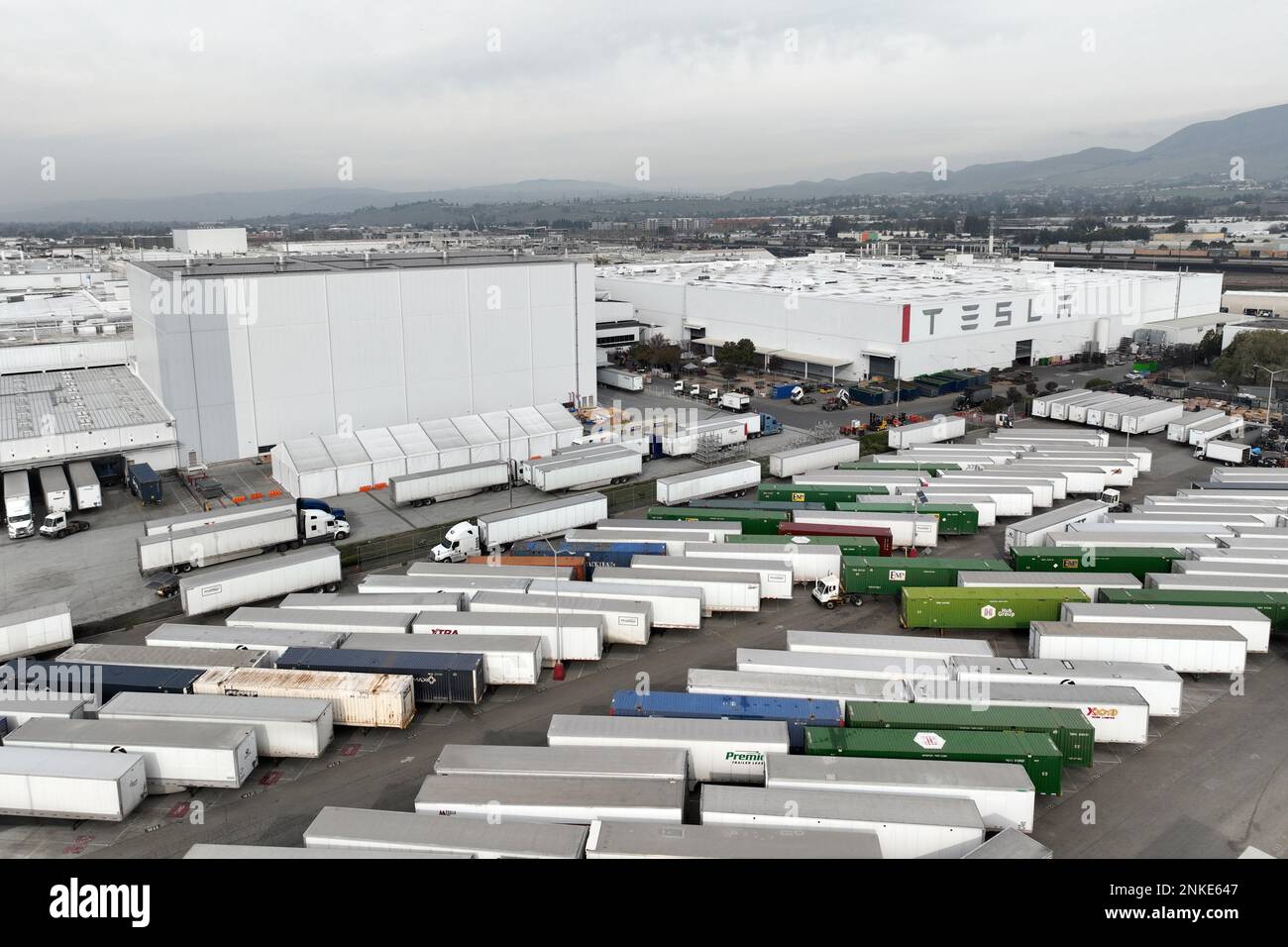 General overall aerial view tesla electric motor vehicles fremont ...