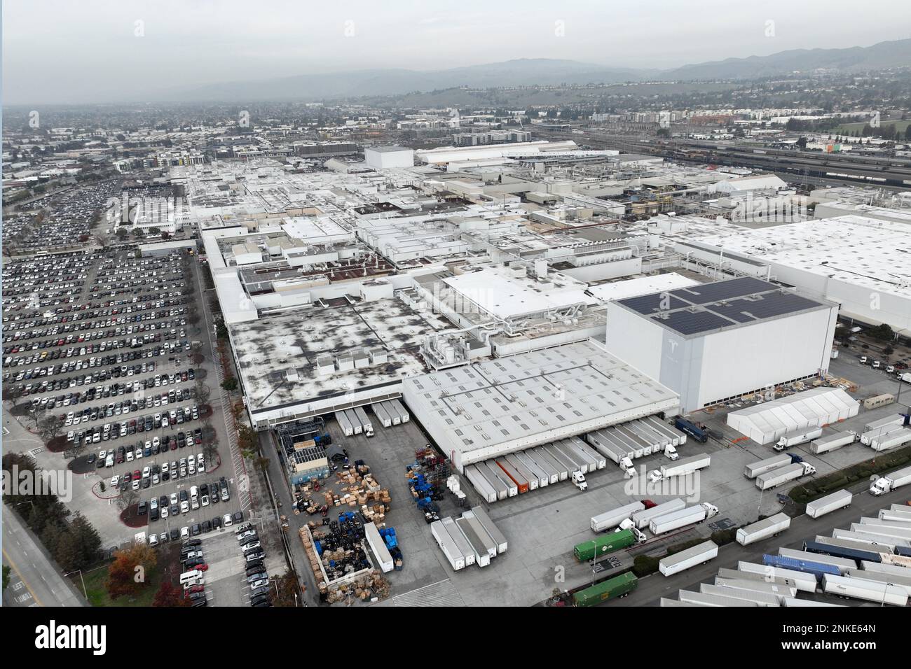 General overall aerial view tesla electric motor vehicles fremont ...