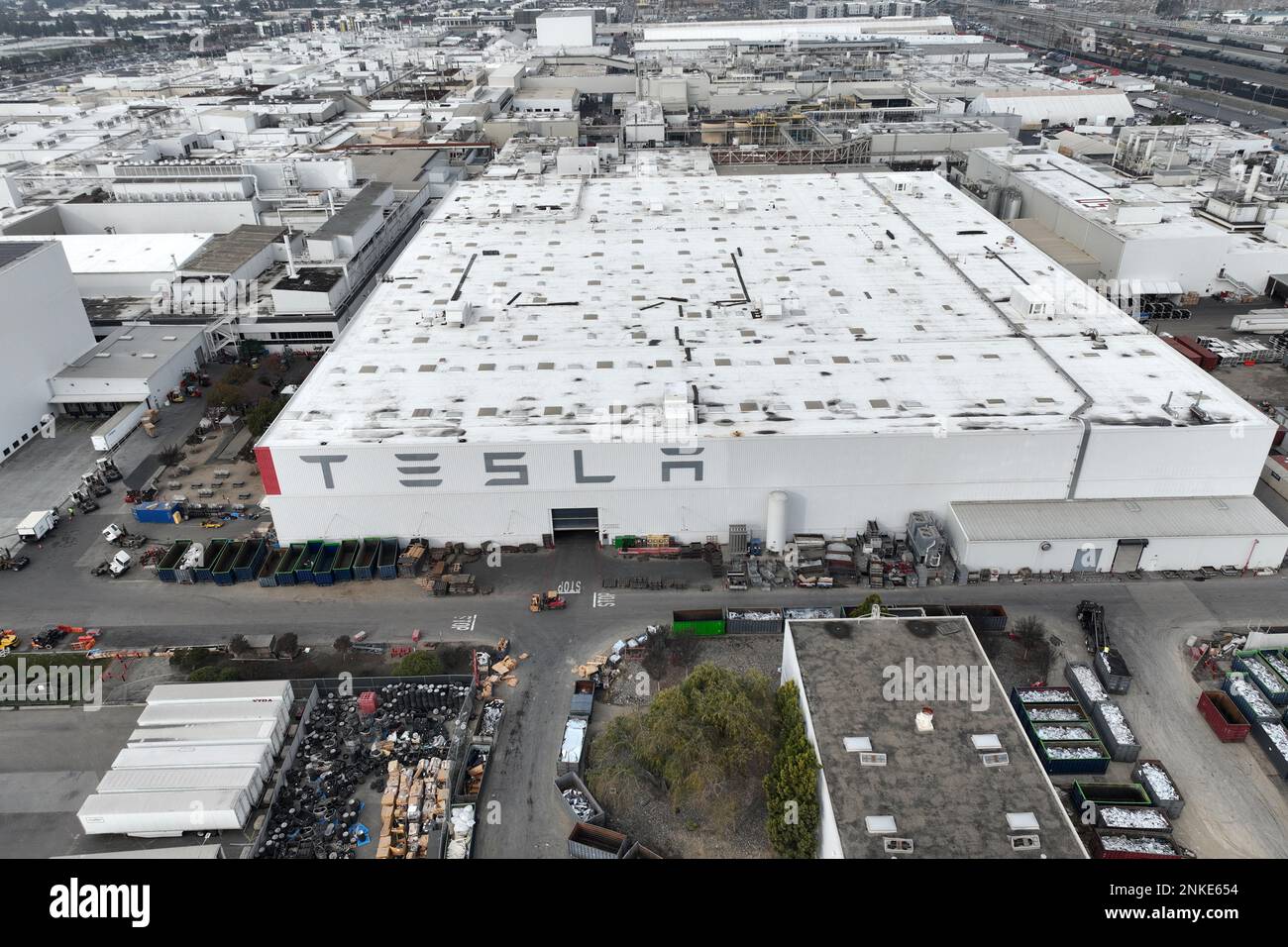 General overall aerial view tesla electric motor vehicles fremont ...