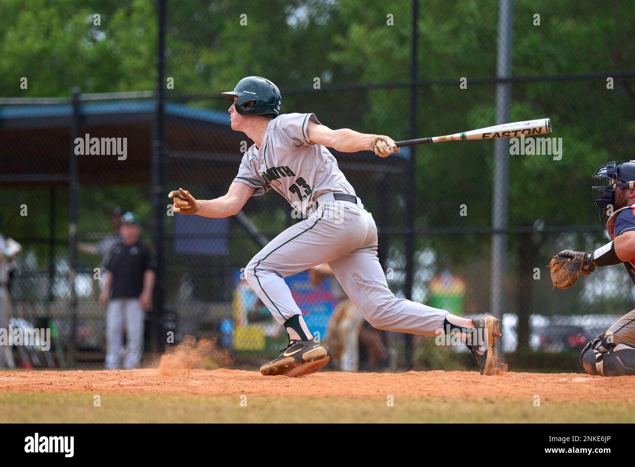 Dartmouth Big Green third baseman Connor Bertsch (23) hits an RBI ...