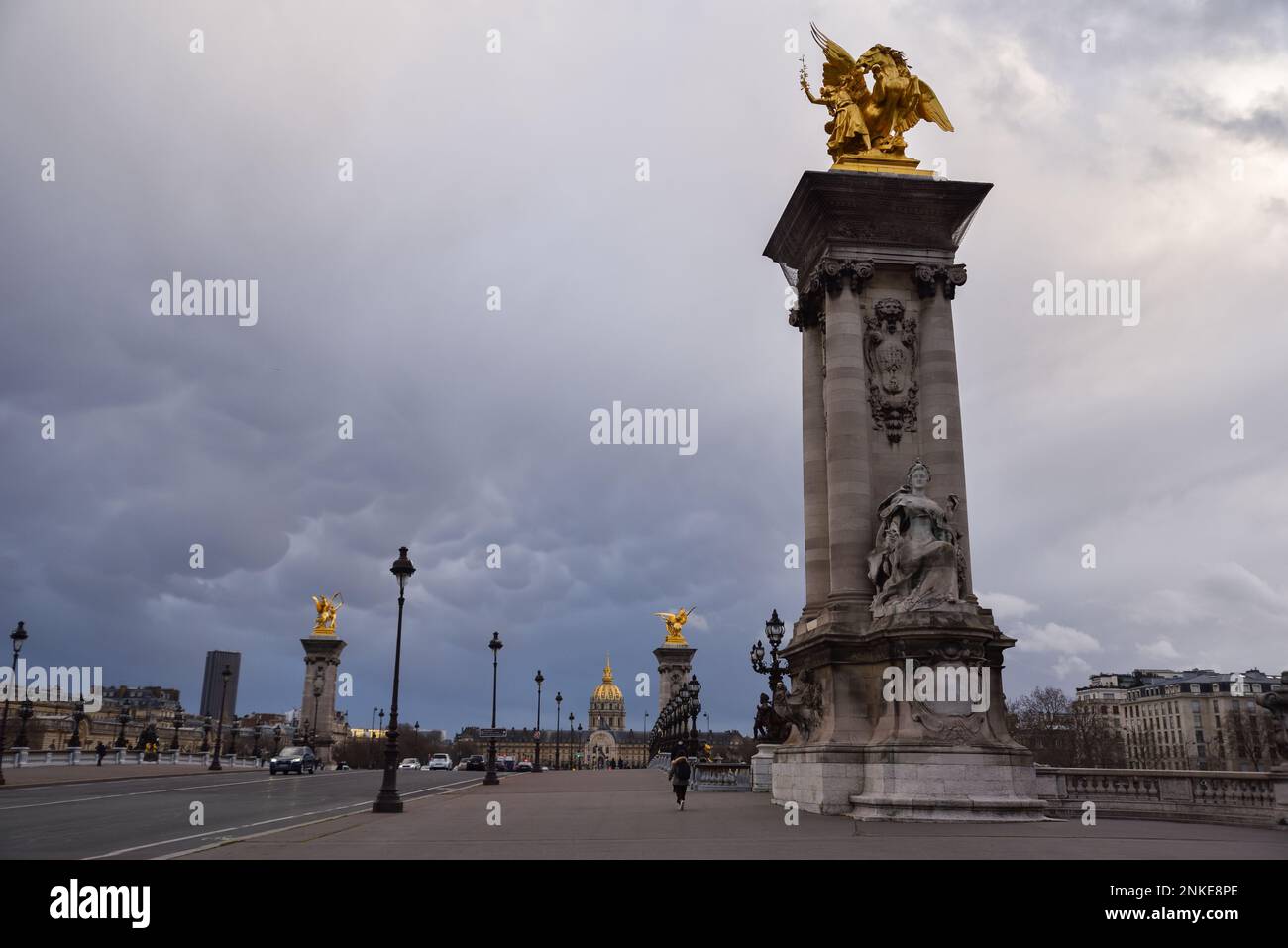 Pont Alexandre III Bridge with Golden Statues and Hotel de Invalides ...