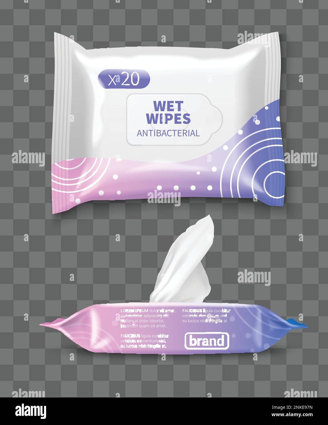 Wet wipe tissues realistic packaging mockup set with branding template ...