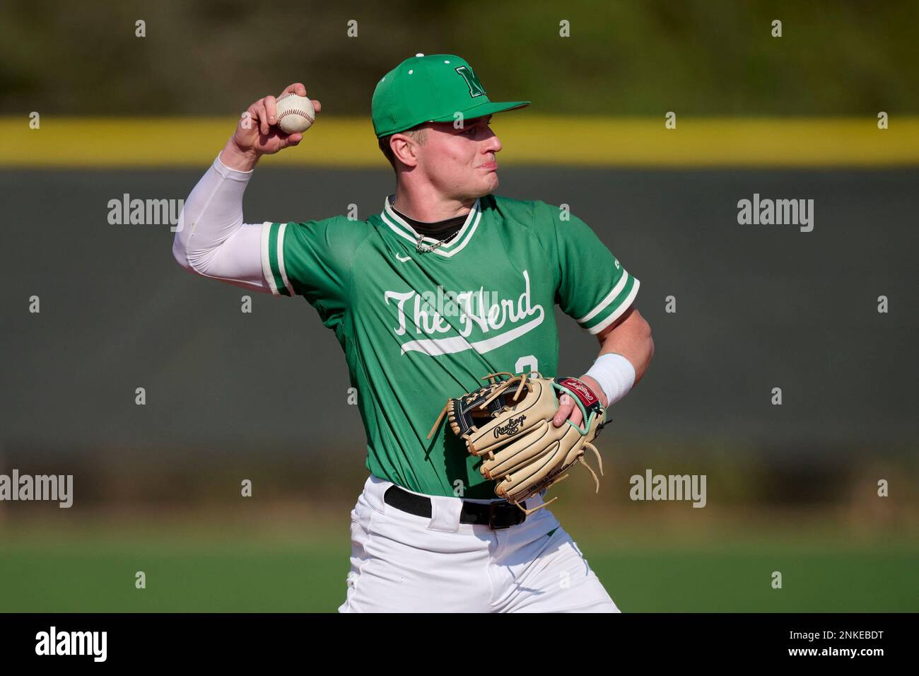 Marshall Thundering Herd shortstop Geordon Blanton (3) warms up during ...