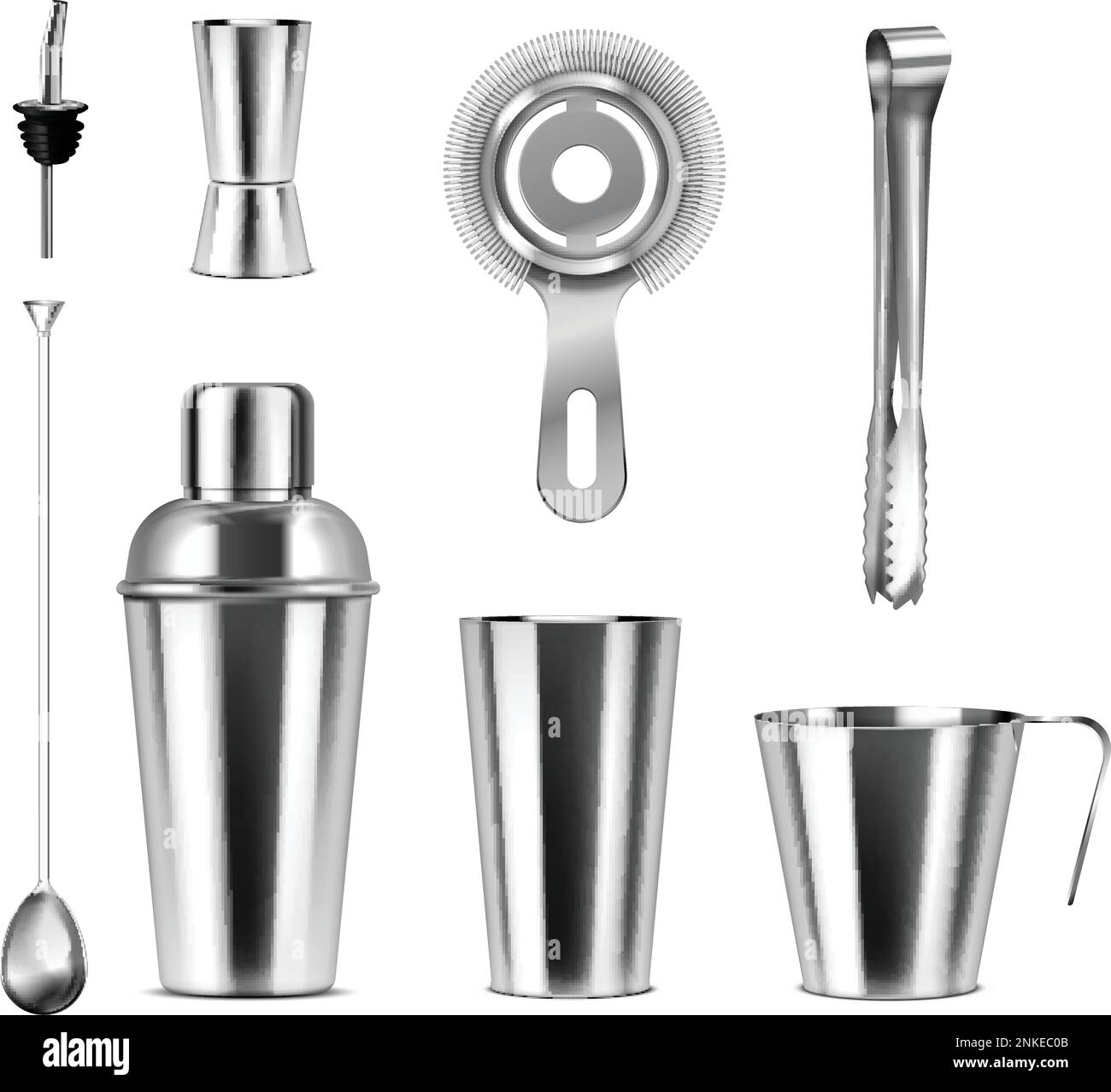 Bar equipment realistic set with shaker and cup isolated vector ...