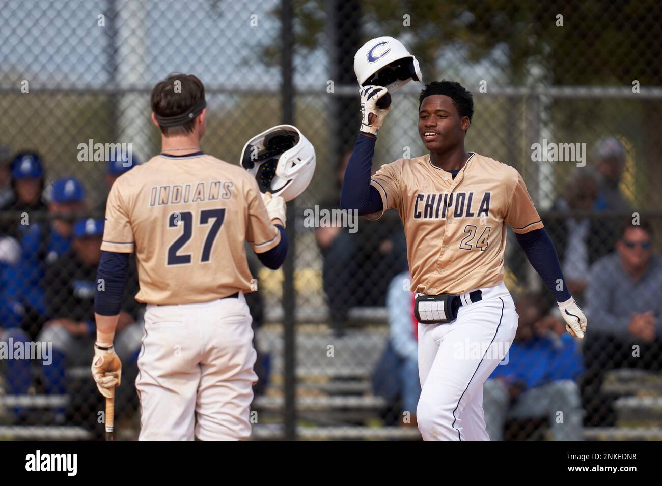 Chipola Indians Cam Collier (24) celebrates with Shane Lewis (27) after ...