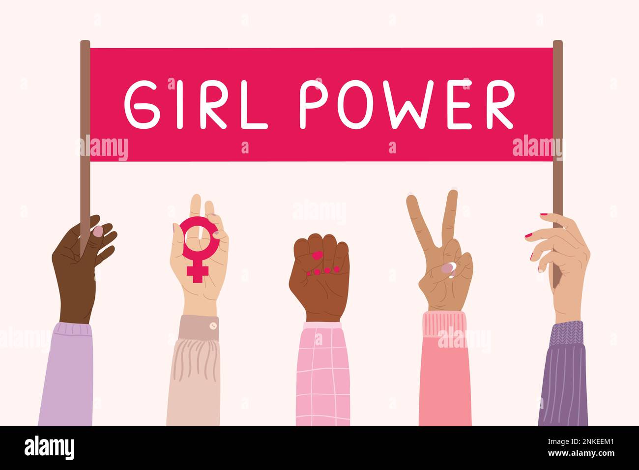 Feminist Strike Hands Of Diverse Woman Hold Banners With Woman