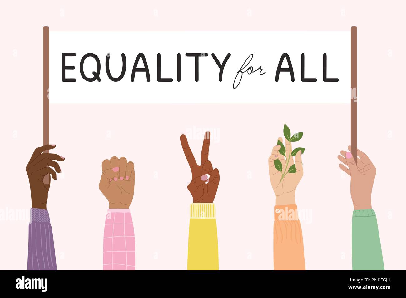 Feminist Strike Hands Of Diverse Woman Hold Banners With Woman